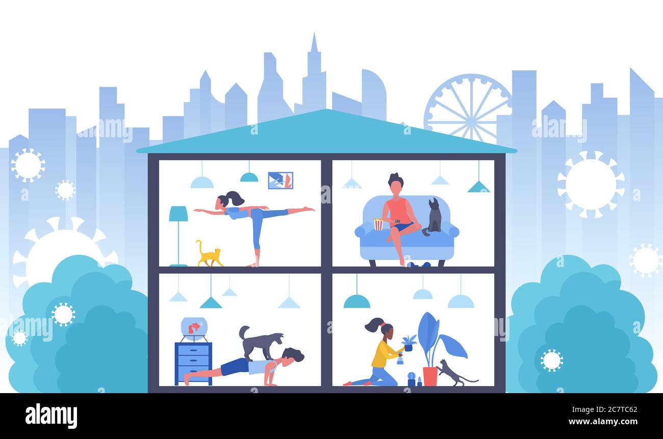 Stay home in coronavirus quarantine for virus protection vector ...