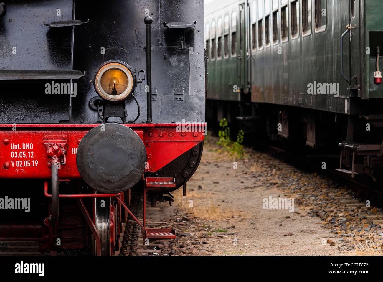 Front of an old Steam Locomotive, Details of an steam locomotive, head ...
