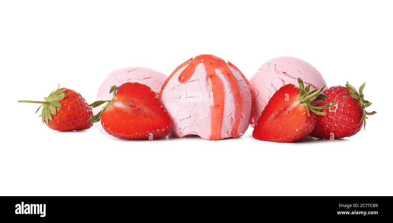 Tasty strawberry ice cream on white background Stock Photo - Alamy