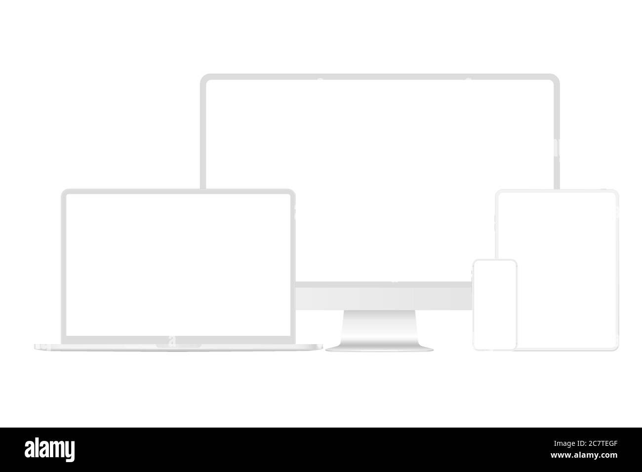 New version of soft white modern premium electronic devices set mockup ...