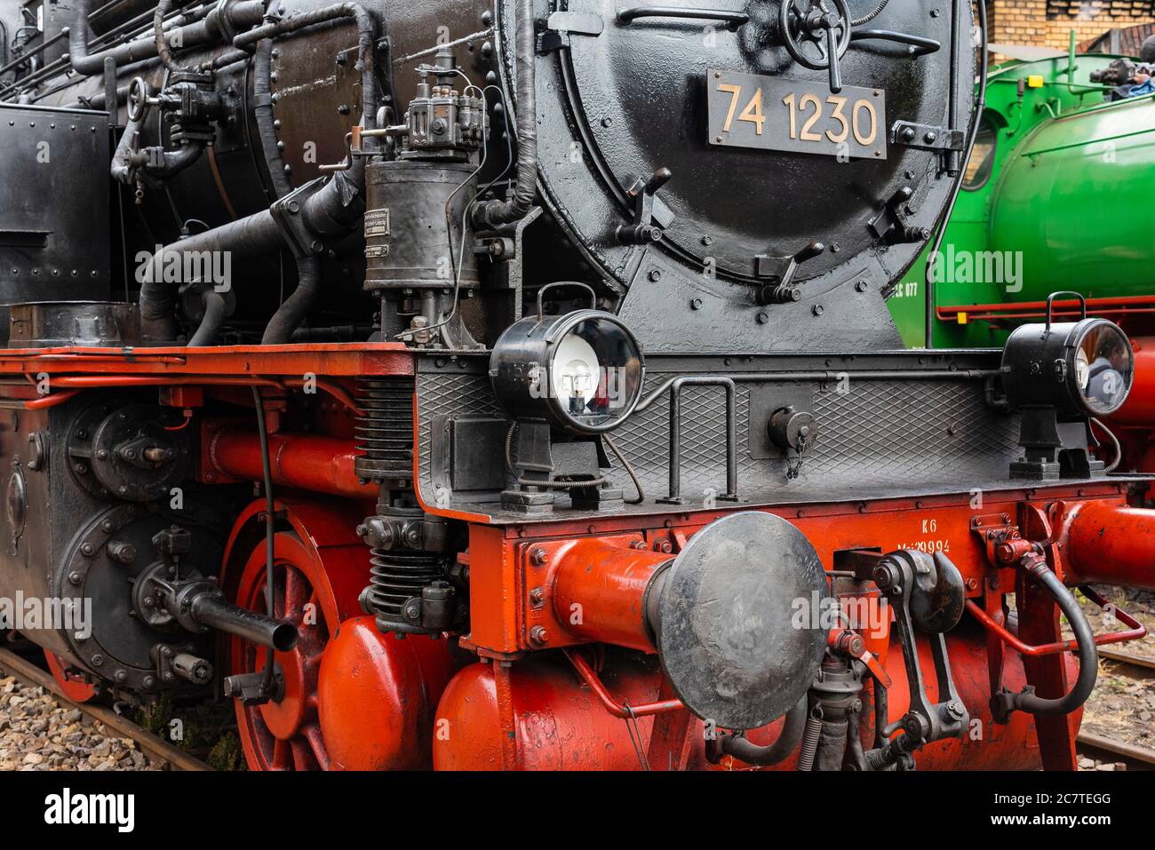 Front of an old Steam Locomotive, Details of an steam locomotive, head ...