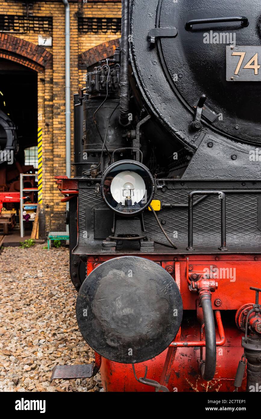 Front of an old Steam Locomotive, Details of an steam locomotive, head ...