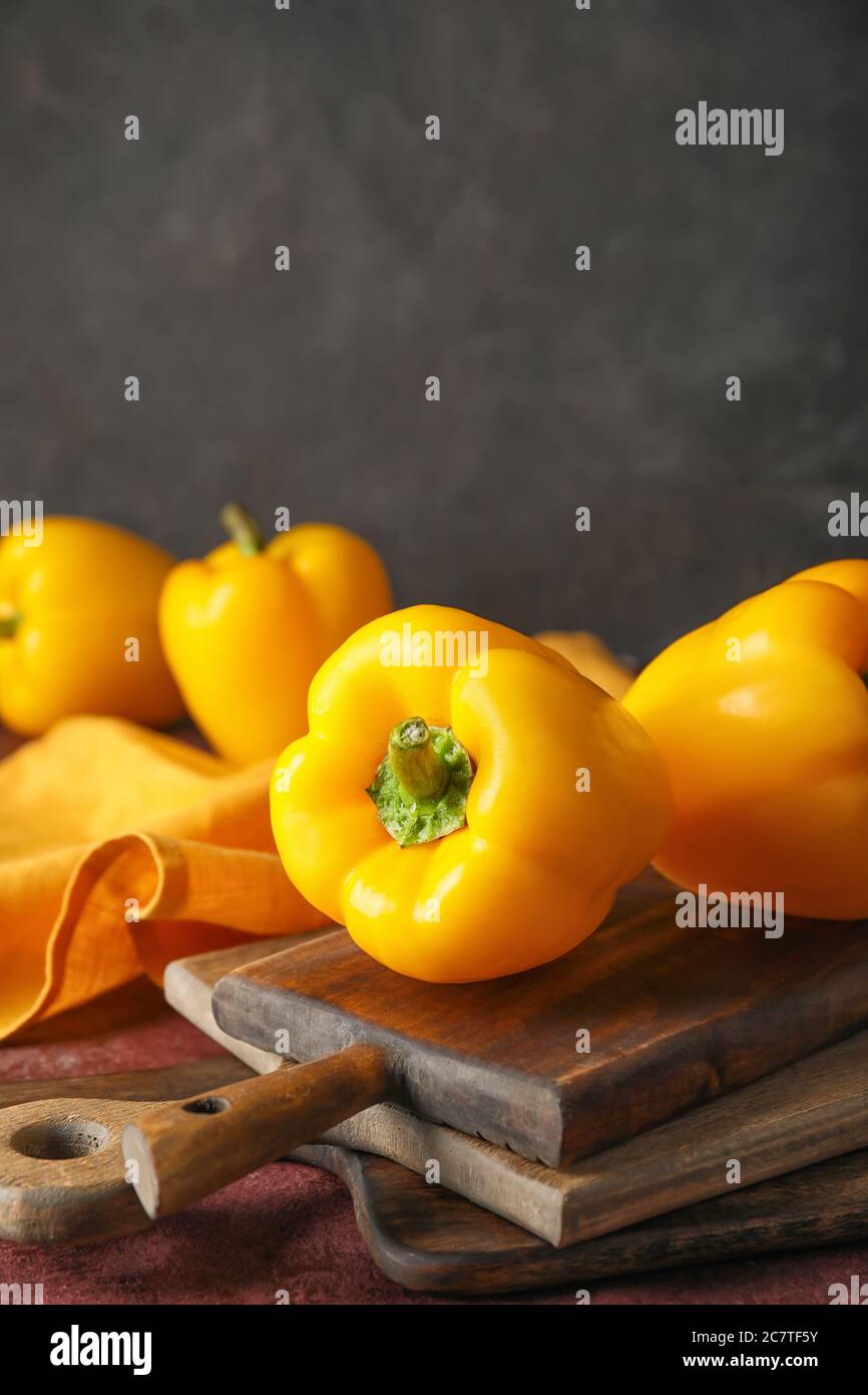 Yellow bell pepper on table Stock Photo - Alamy