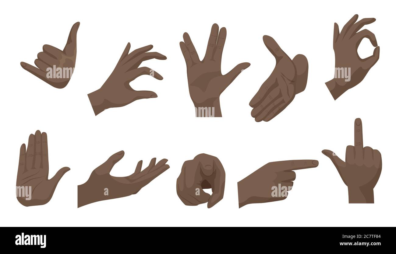 Vector flat style set of various black african american human hands ...