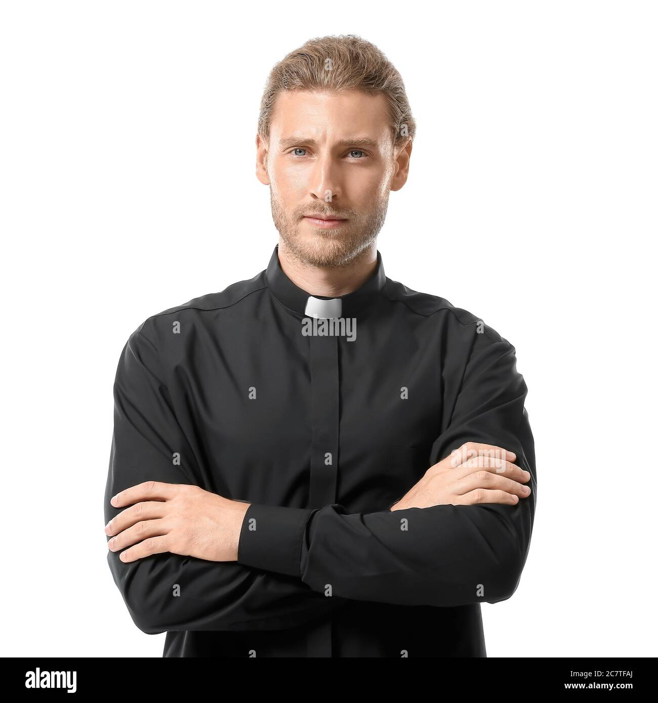 Handsome priest on white background Stock Photo - Alamy