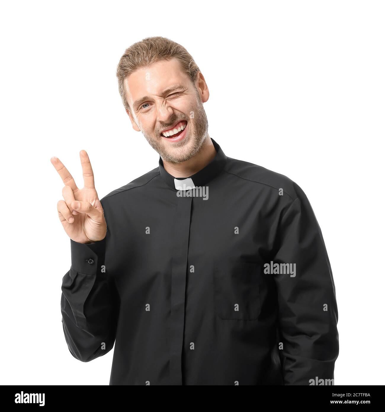 Handsome priest on white background Stock Photo - Alamy