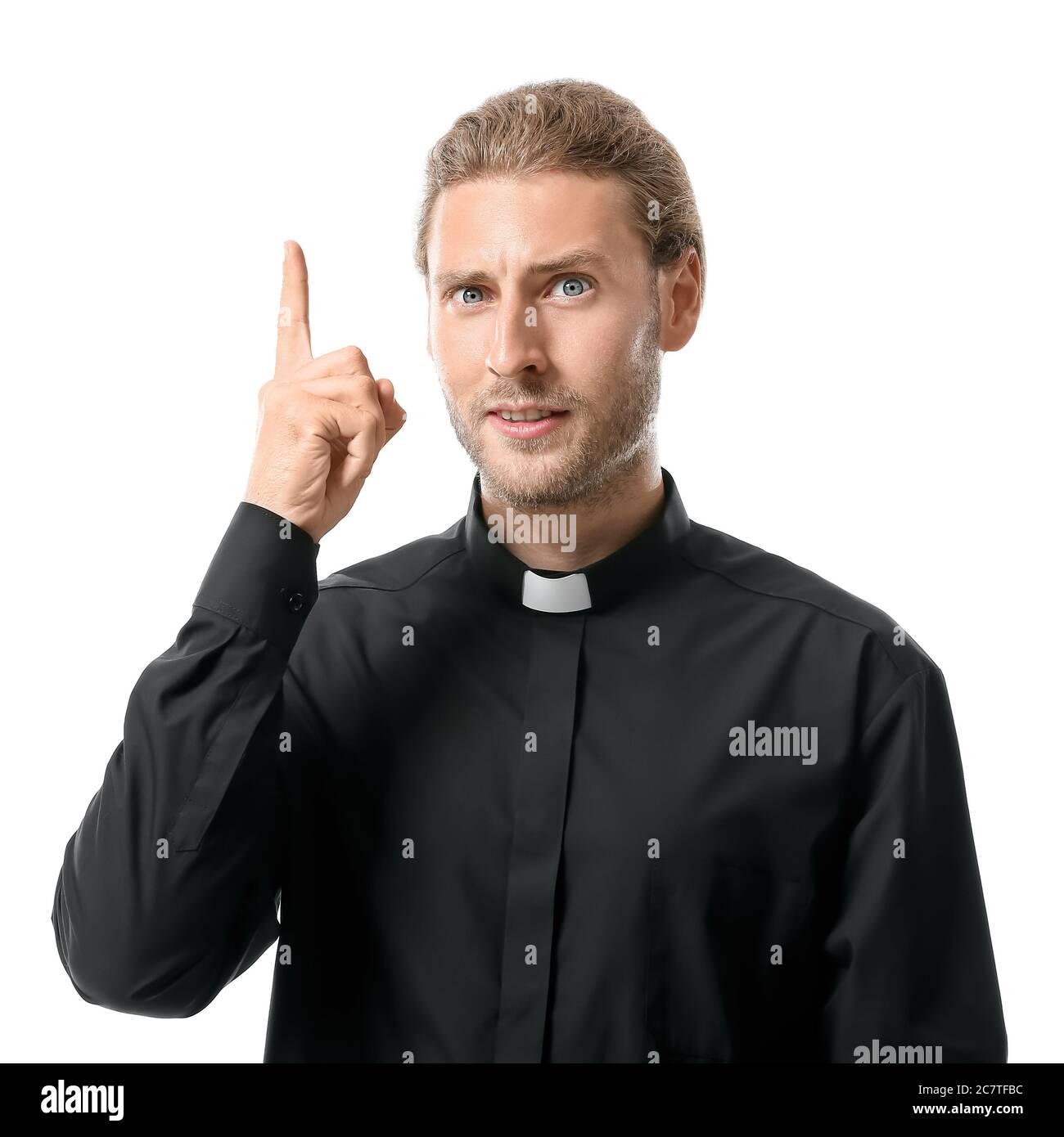 Handsome priest on white background Stock Photo - Alamy