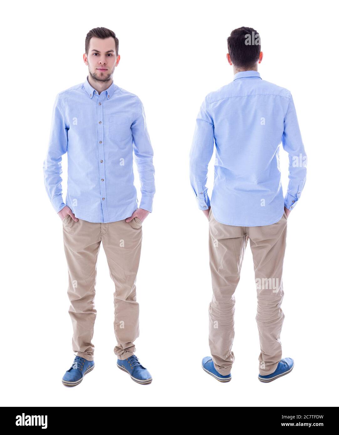 front and back view of young man isolated on white background Stock ...
