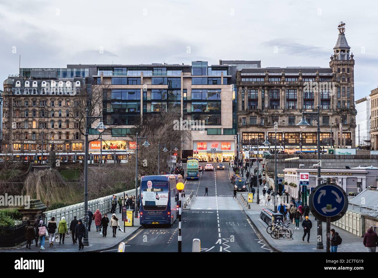Waverley Bridge and Princess Street in Edinburgh, the capital of ...