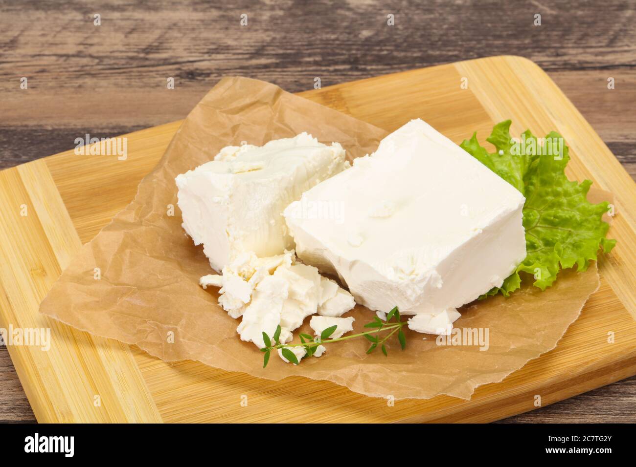 Greek traditional Feta soft cheese in the plate Stock Photo - Alamy