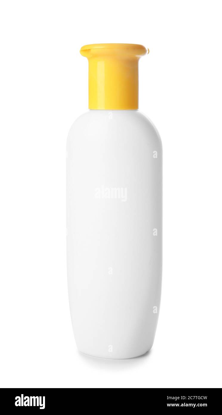 Bottle of sunscreen on white background Stock Photo - Alamy