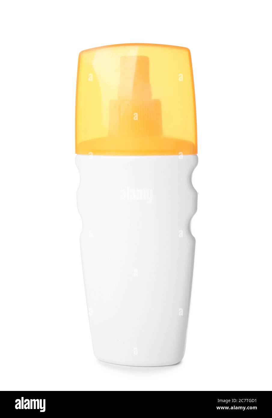 Bottle of sunscreen on white background Stock Photo - Alamy