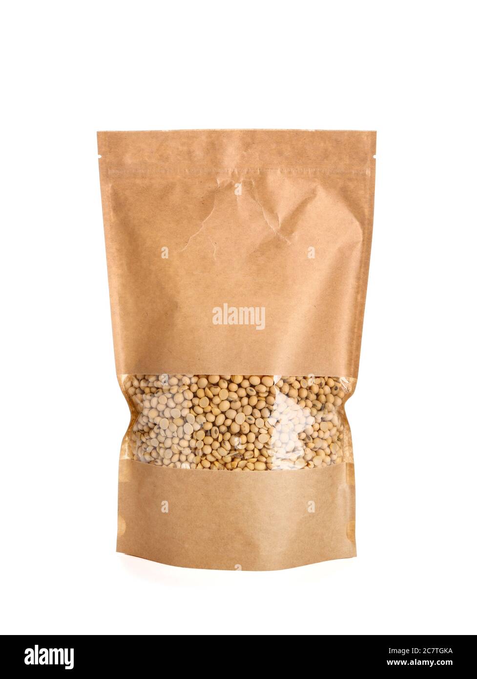 Bag with raw soy beans on white background Stock Photo - Alamy