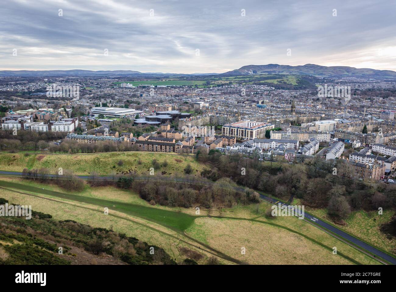 Aerial view from Holyrood Park in Edinburgh, the capital of Scotland ...
