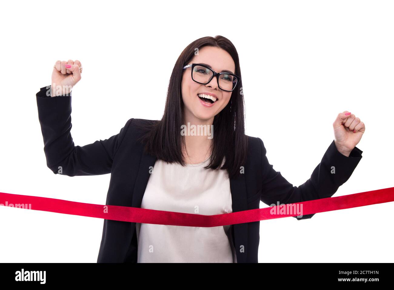 business woman crossing finish line isolated on white background Stock ...
