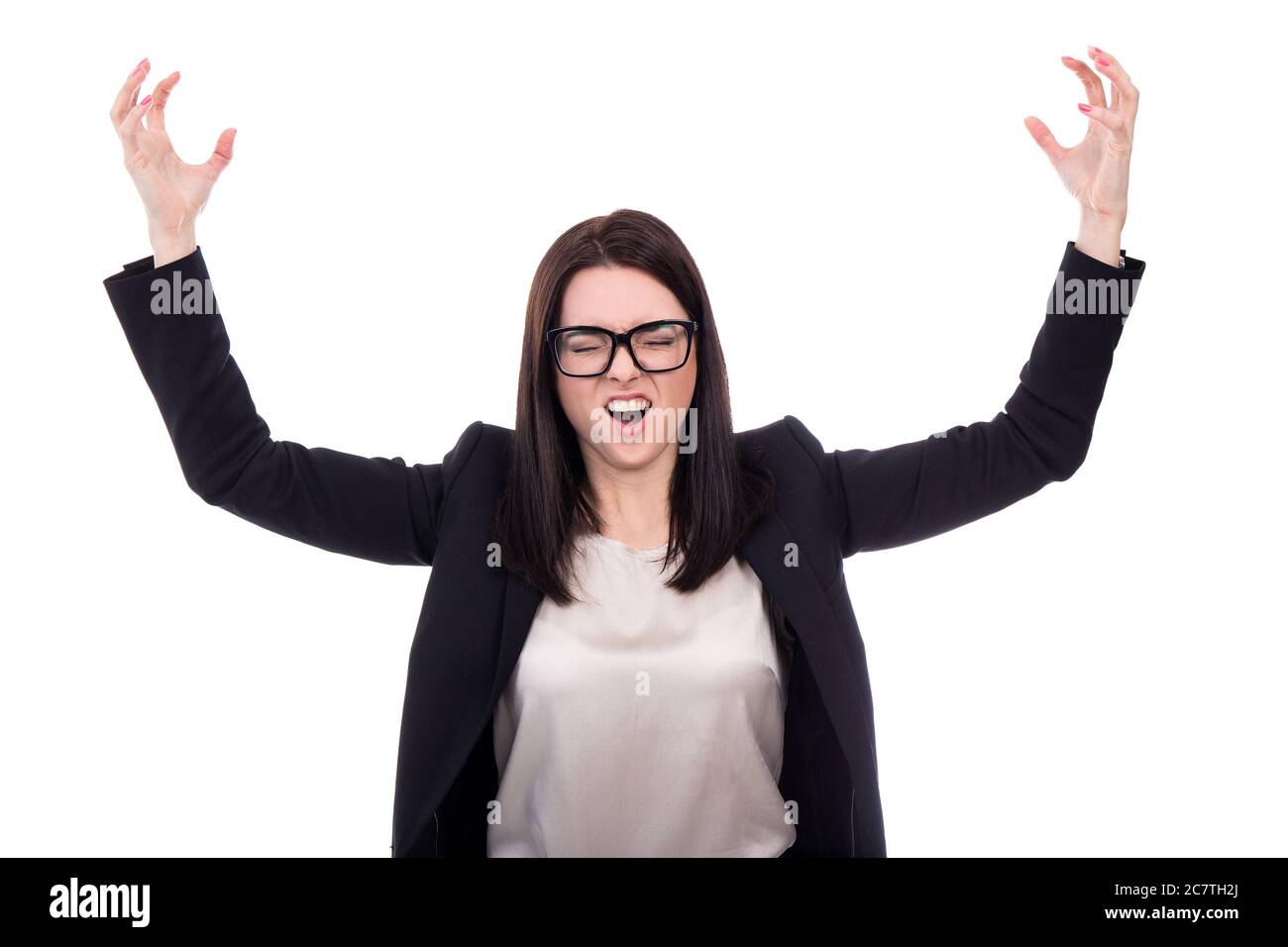 stressed business woman screaming isolated on white background Stock ...