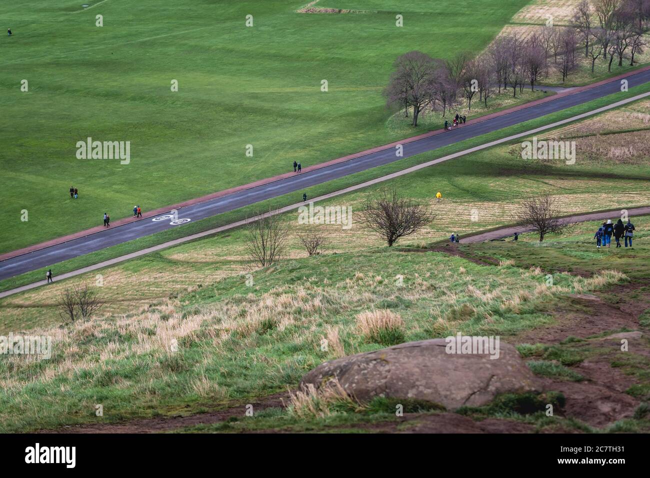 Parade Ground seen from hill of Holyrood Park in Edinburgh, the capital ...