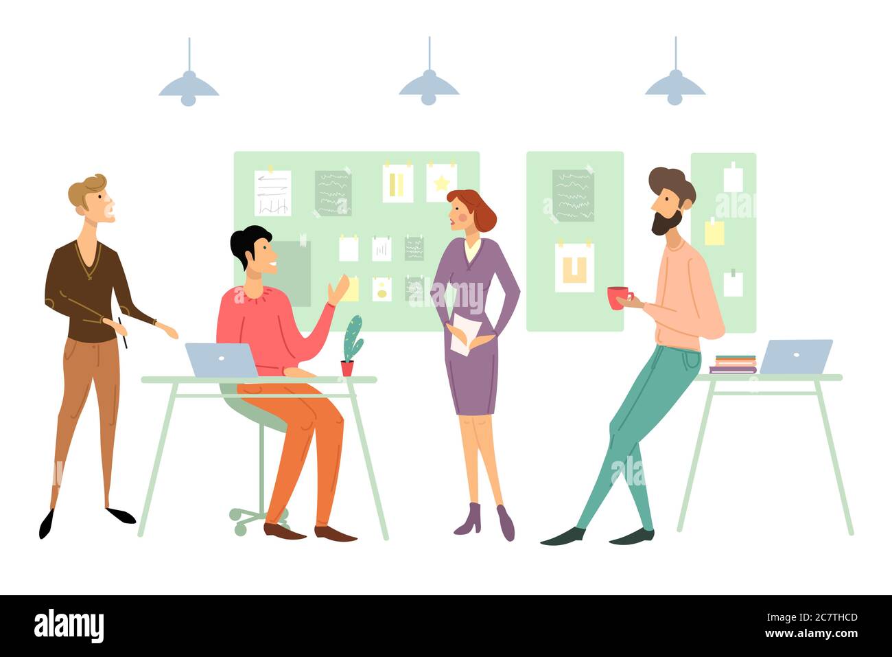 Business meeting office concept flat cartoon vector illustration. Small ...