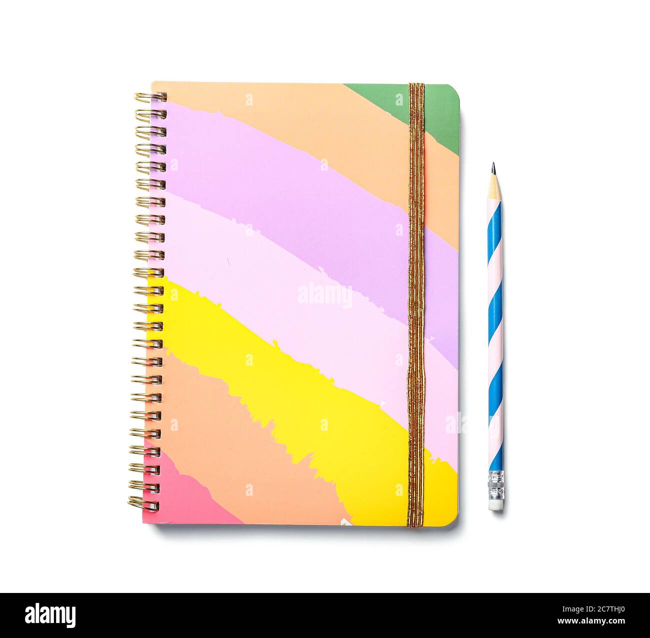Stylish notebook with pencil on white background Stock Photo - Alamy