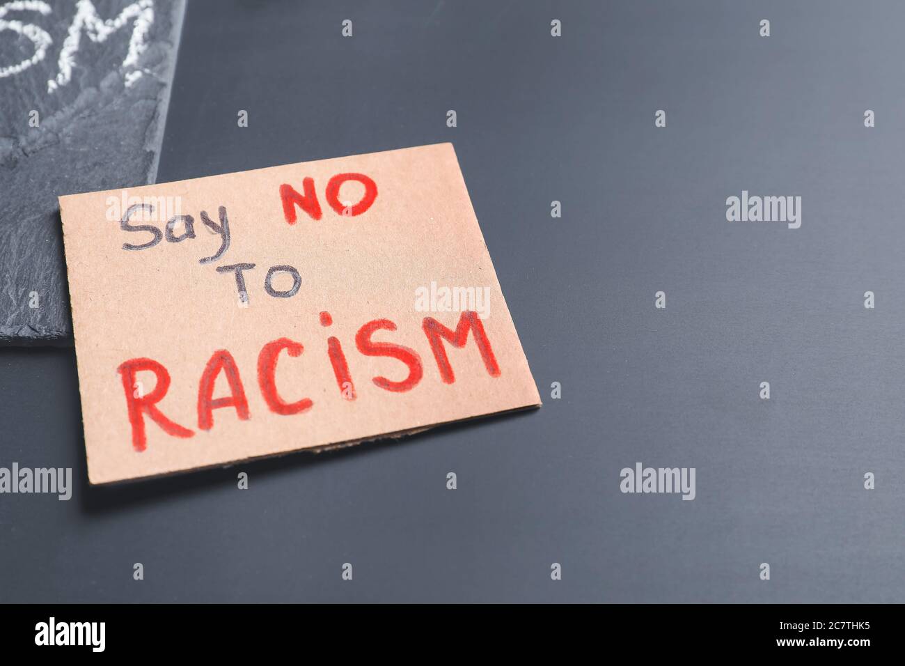 Placard with text SAY NO RACISM on dark background Stock Photo - Alamy