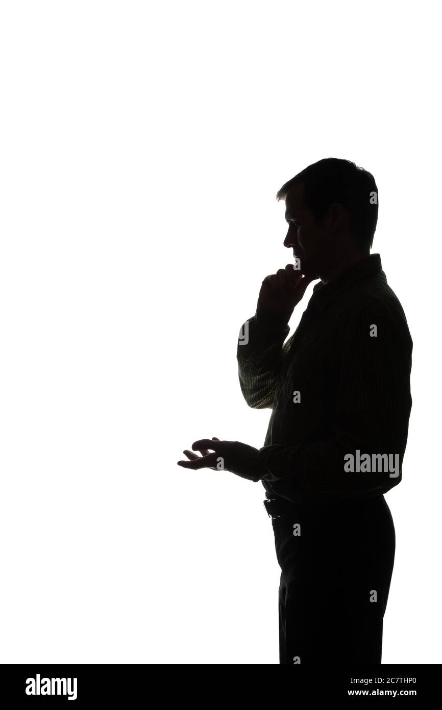 Portrait of a young man, think, side view - silhouette Stock Photo - Alamy