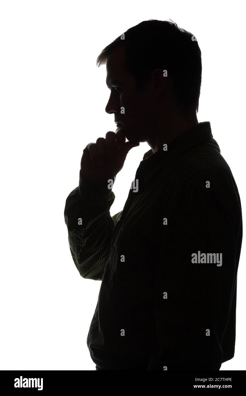 Portrait of a young man, think, side view - silhouette Stock Photo - Alamy