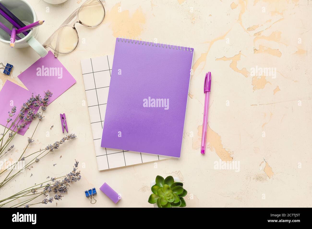 Composition with notebooks on white background Stock Photo - Alamy