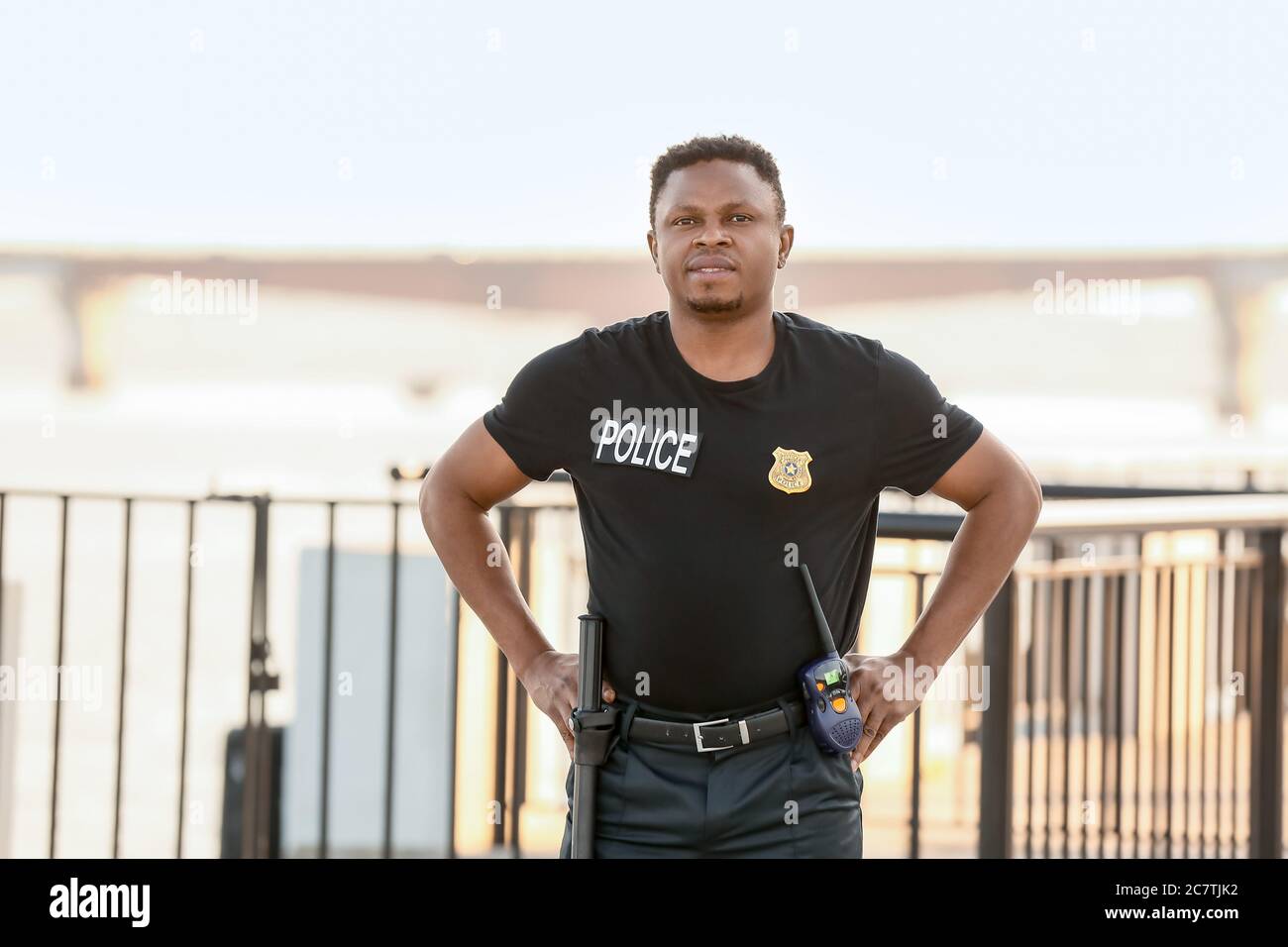 African-American police officer in the street Stock Photo - Alamy