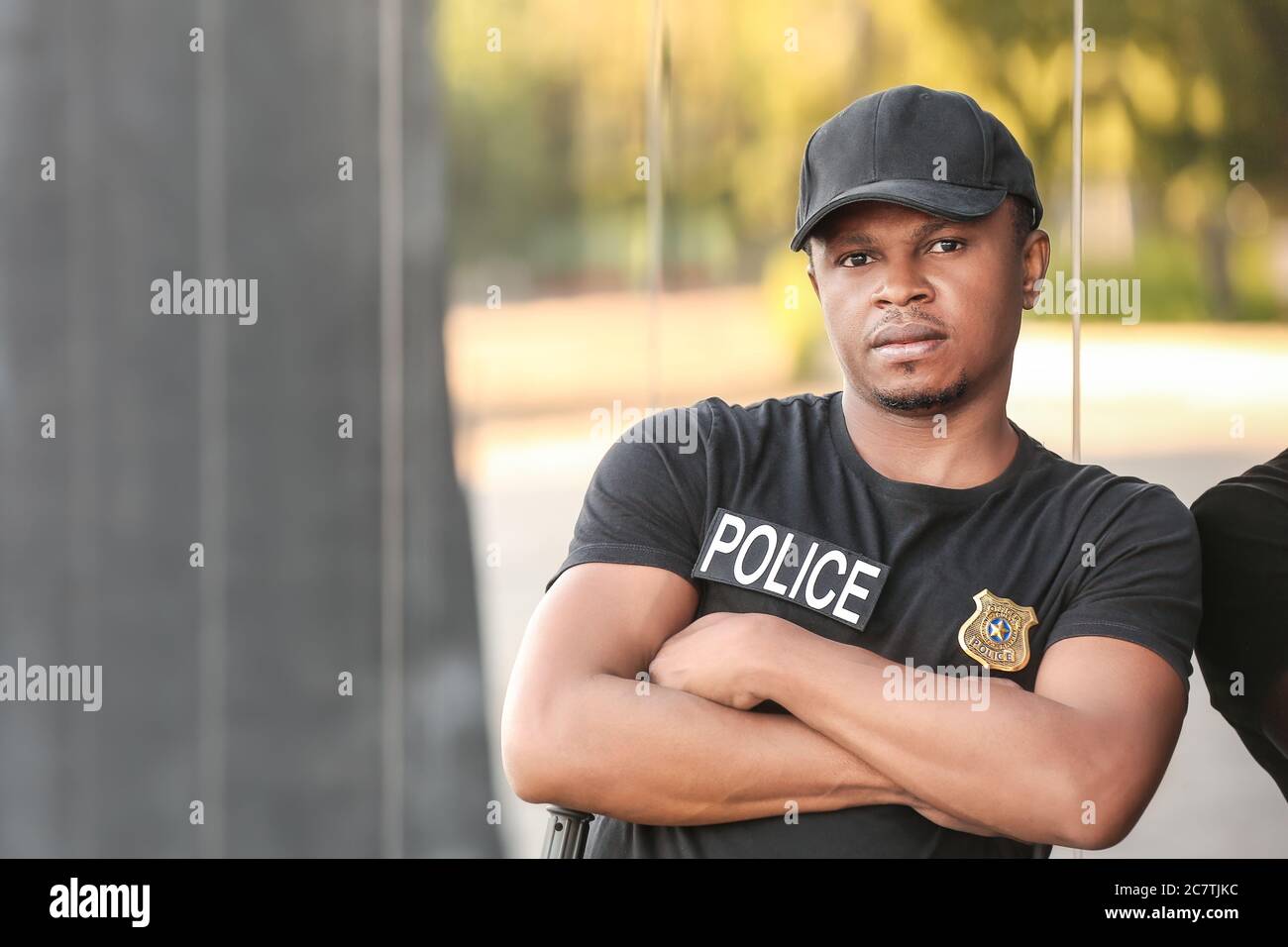 African-American police officer in the street Stock Photo - Alamy