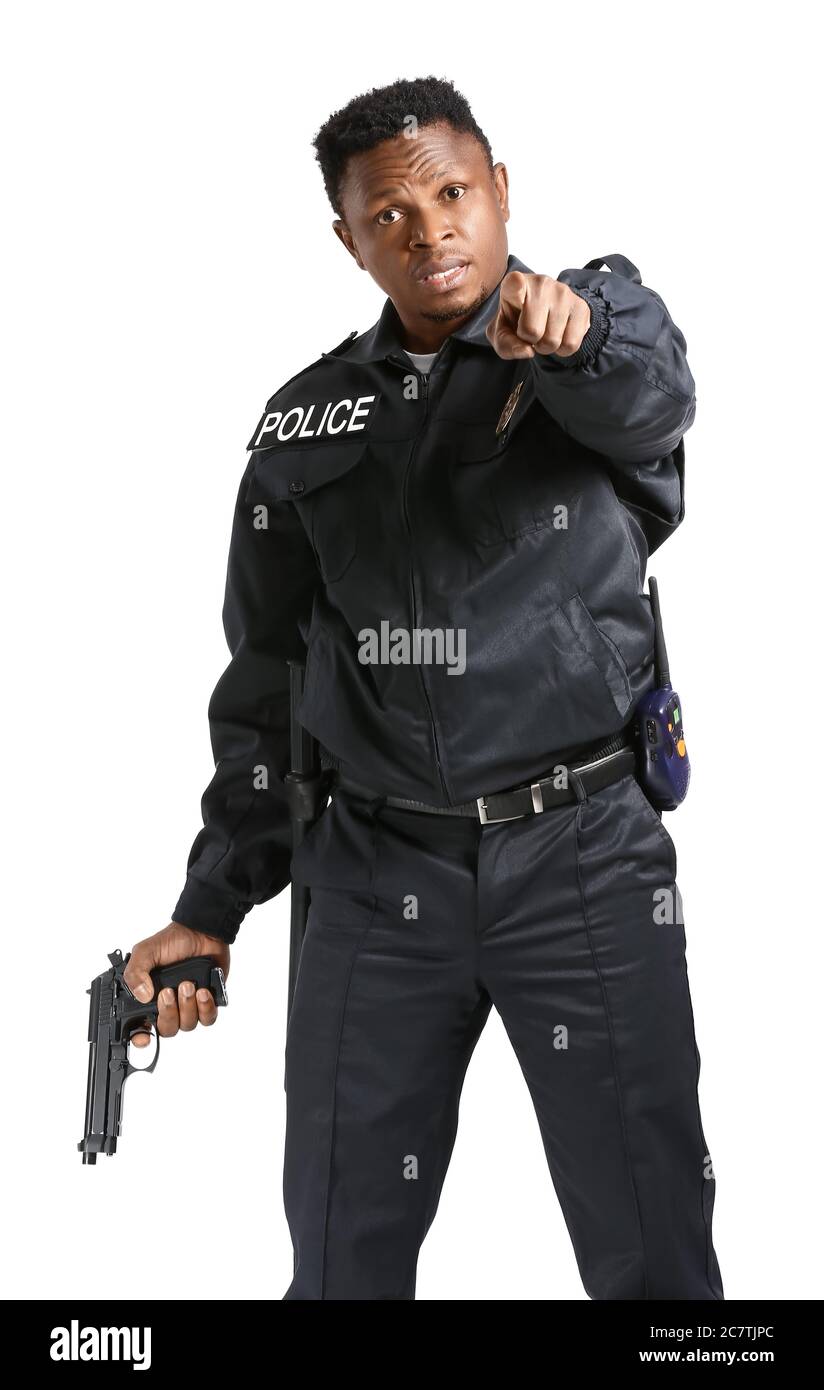 Male police officer pointing gun hi-res stock photography and images ...