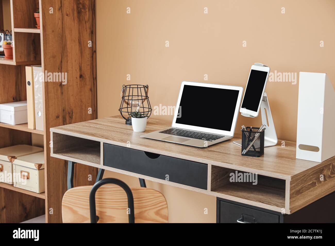 Comfortable workplace with modern computer in office Stock Photo - Alamy