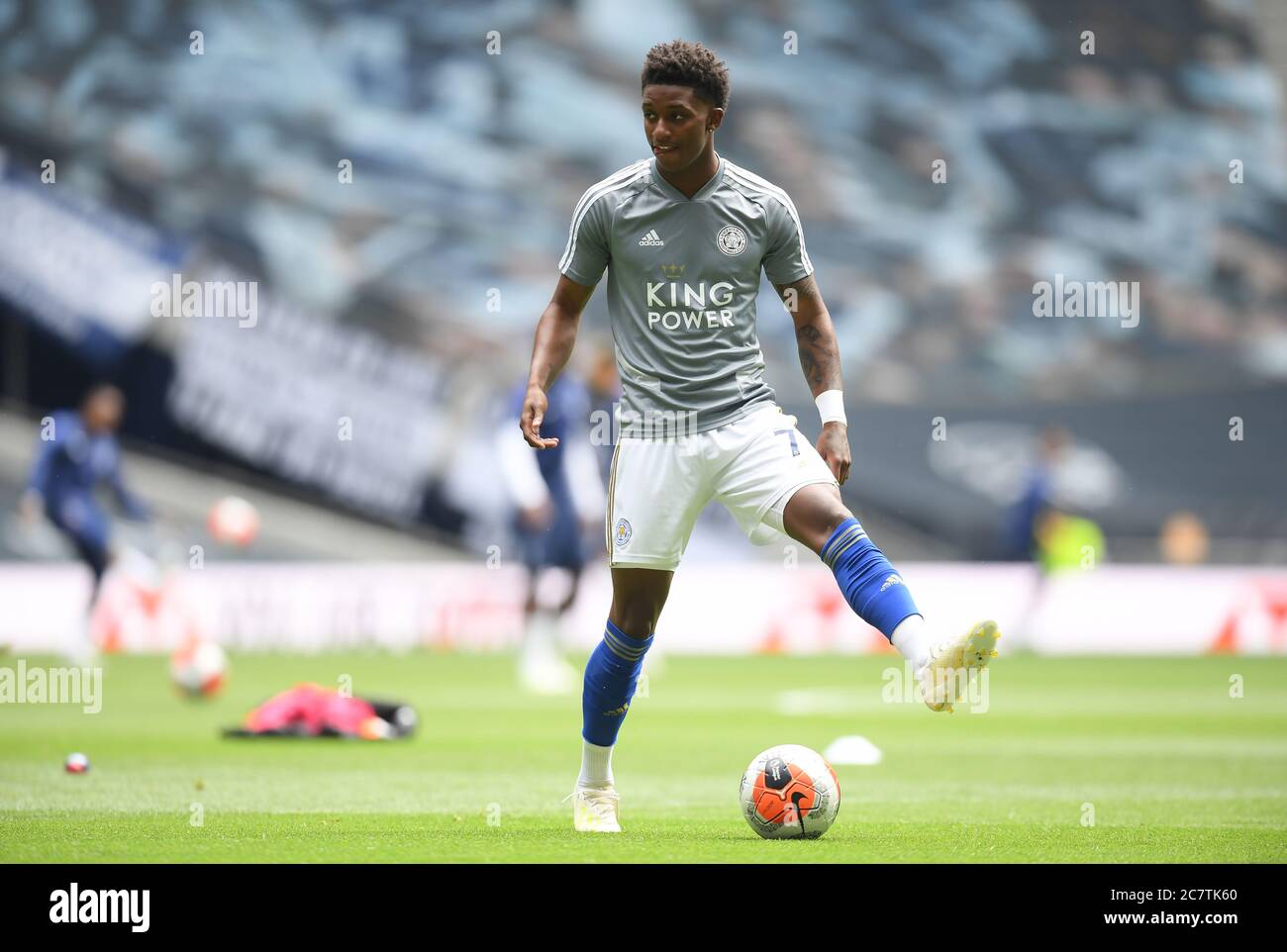Leicester City's Demarai Gray warming up before the Premier League ...