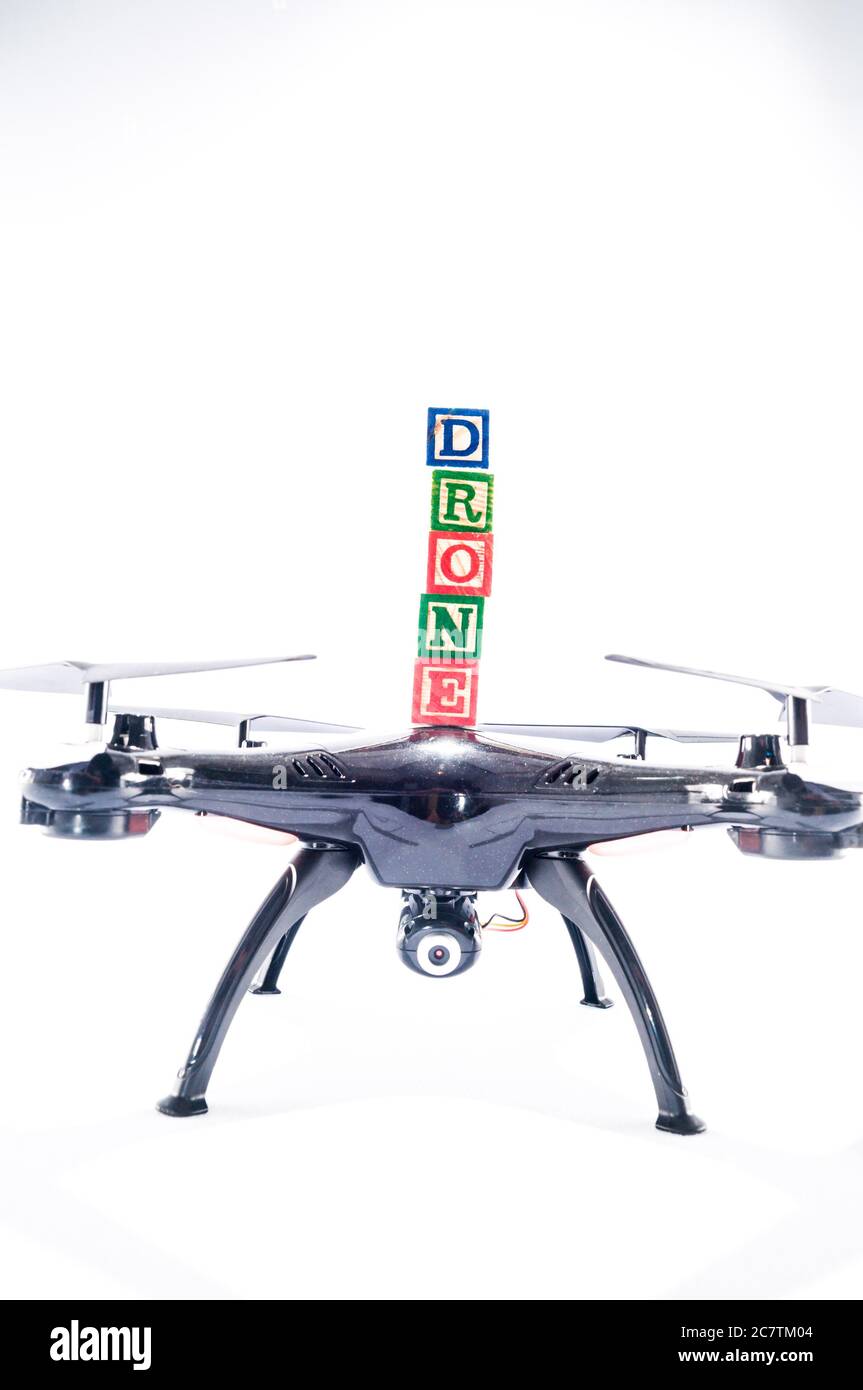 Technology Copter closeup Aircraft Drone Quadrocopter with a raised ...