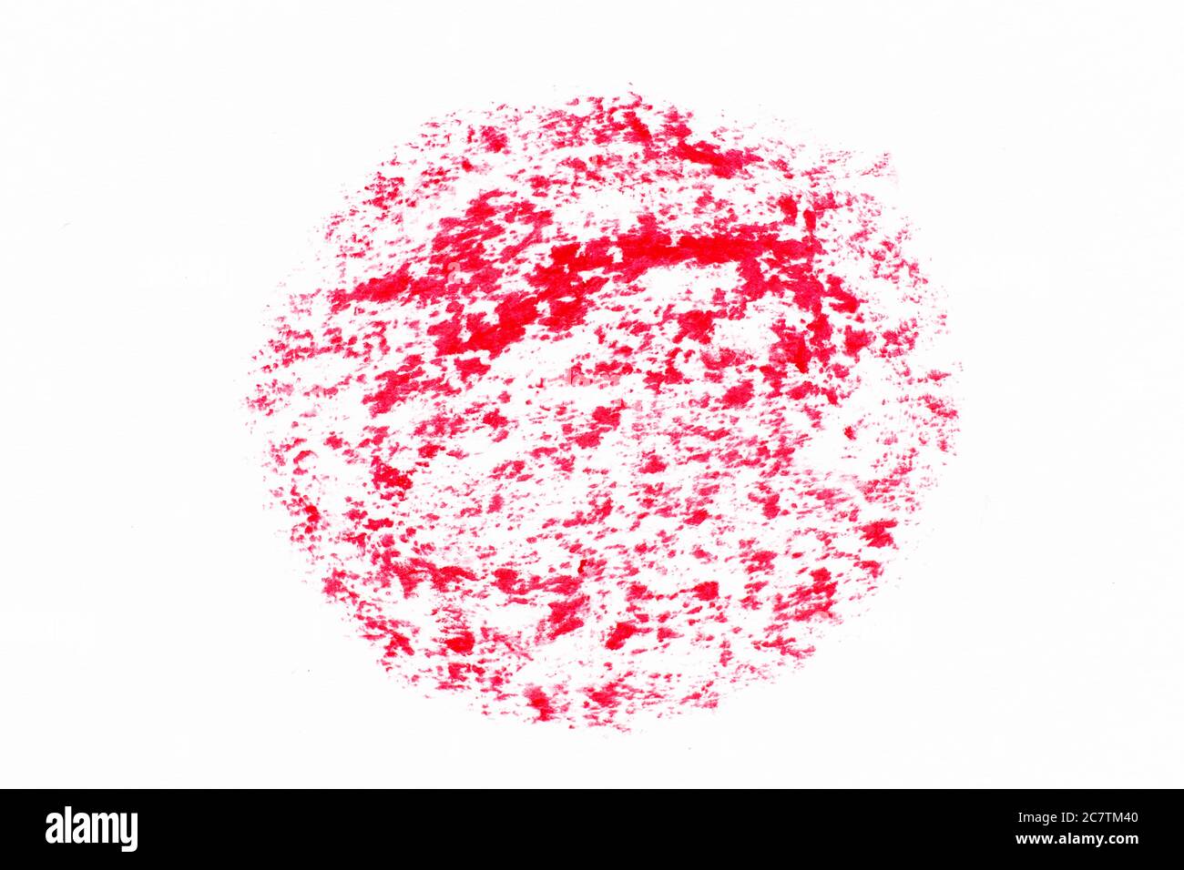 Red color oil pastel drawing in circle or round shape on white paper ...