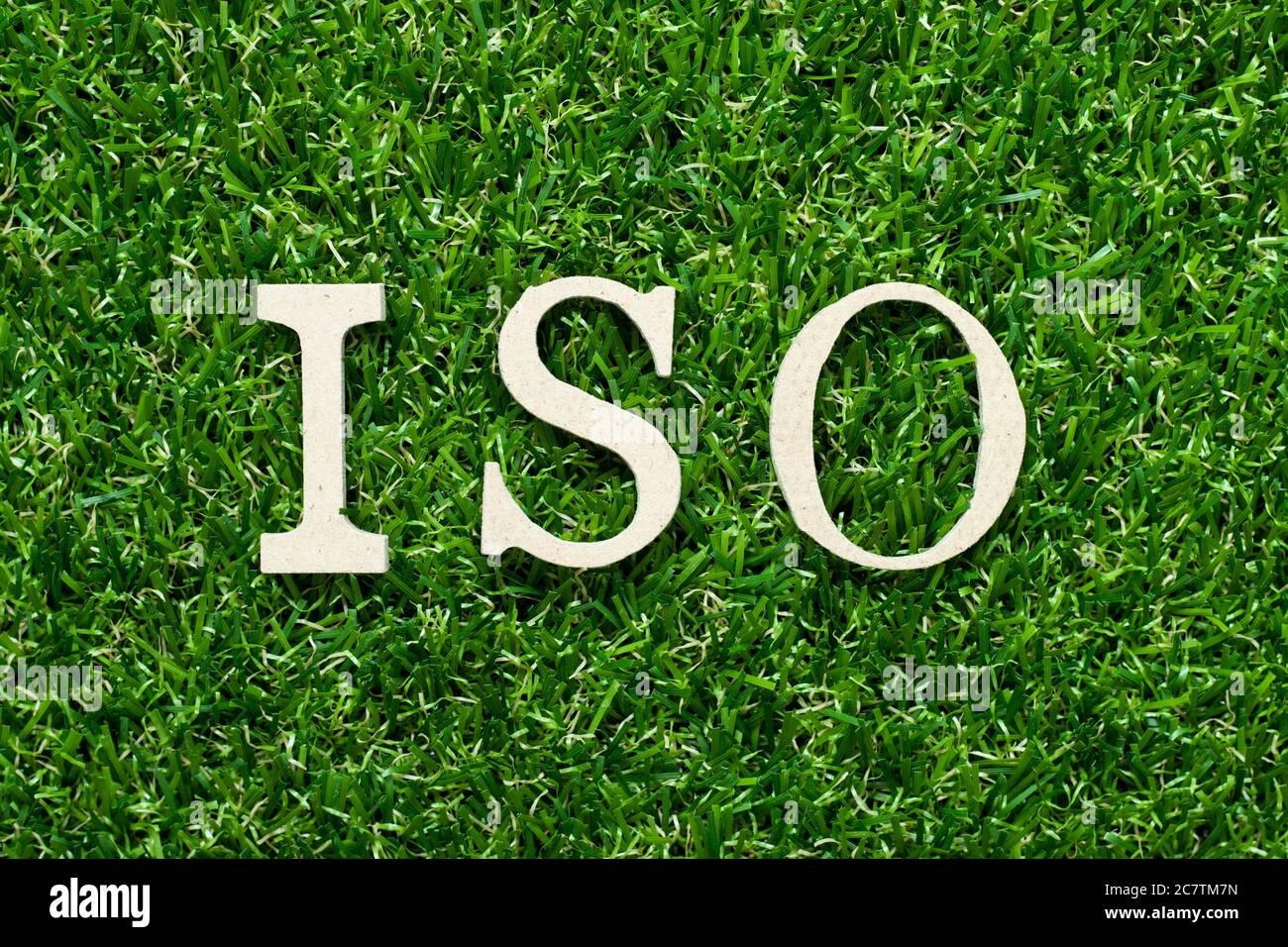 Wood alphabet letter in word iso on green grass background Stock Photo ...