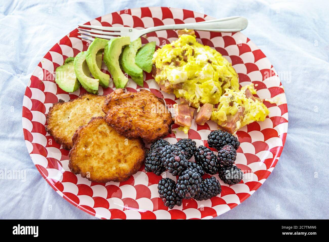Miami Beach Florida,food plate,breakfast meal,scrambled eggs ham,latkes ...