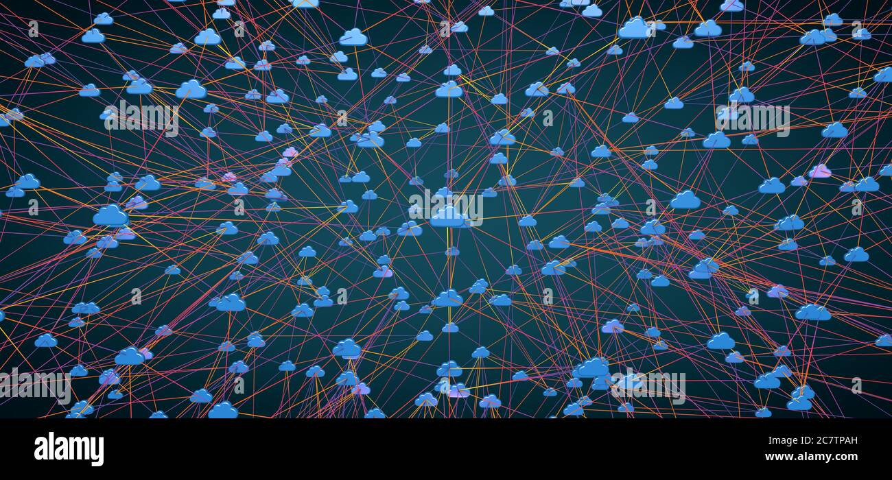 Digital network of connected online cloud storage - 3d illustration ...