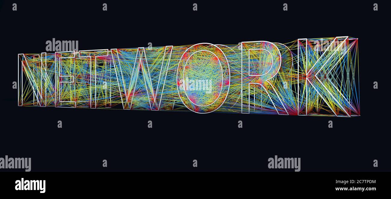Lettering Network, letters connected with colored lines - 3d ...