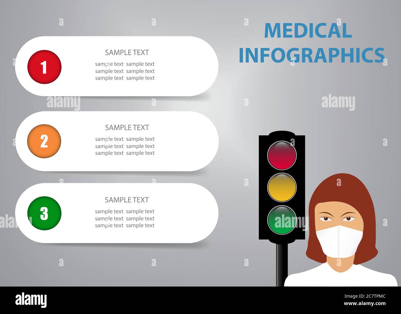 Traffic lights at medical infographics with doctor woman looking at ...