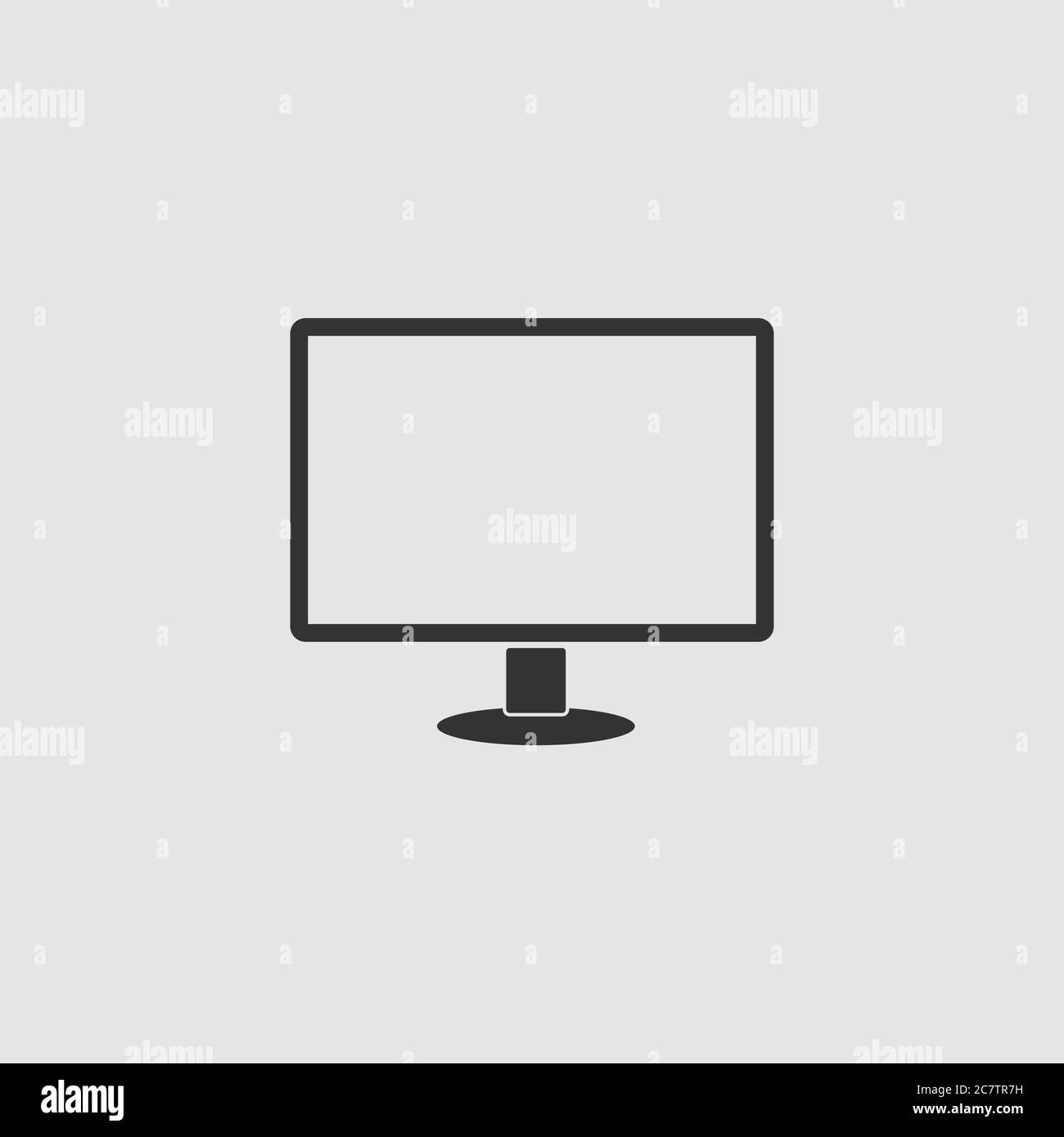Monitor icon flat. Black pictogram on grey background. Vector ...