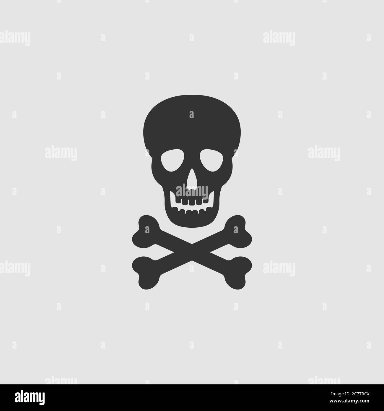 Skull icon flat. Black pictogram on grey background. Vector ...