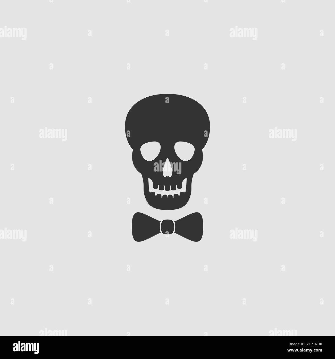 Skull icon flat. Black pictogram on grey background. Vector ...