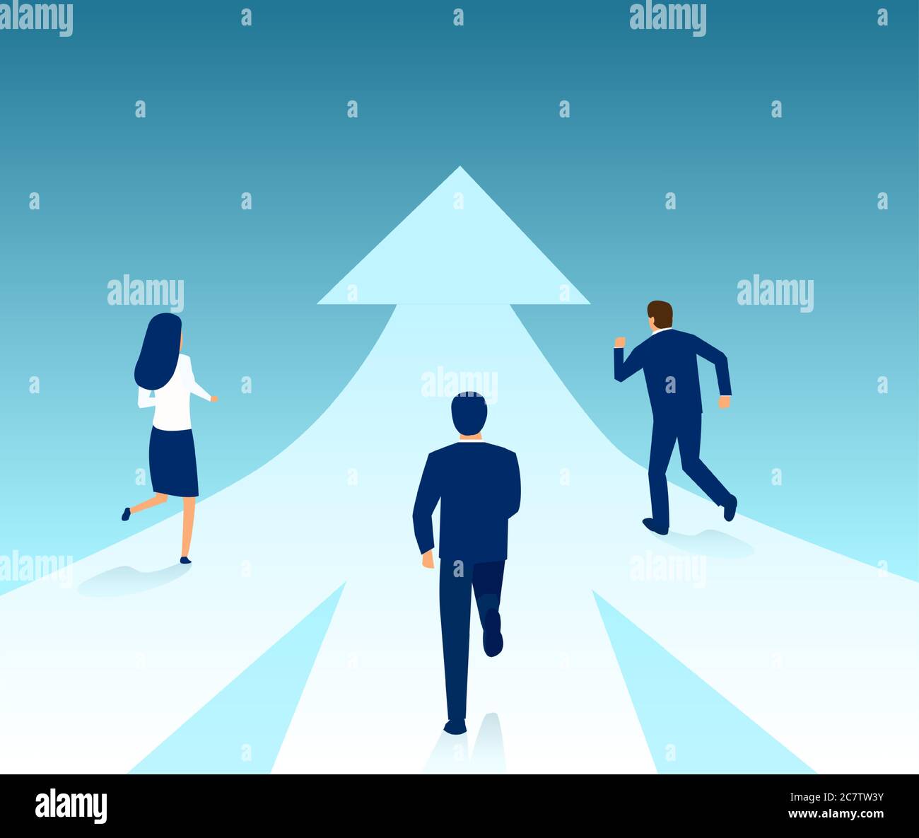 Vector of business people running from different directions towards ...