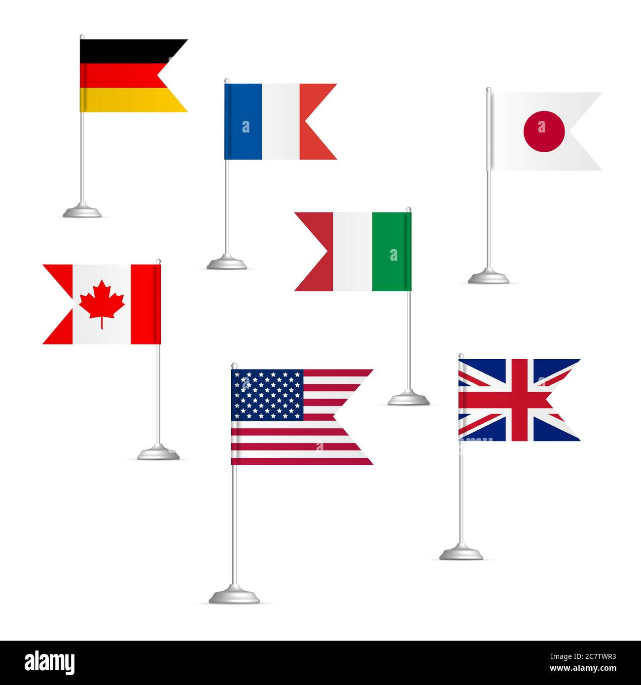 Flags of the countries of the Big Seven, isolated on white background ...