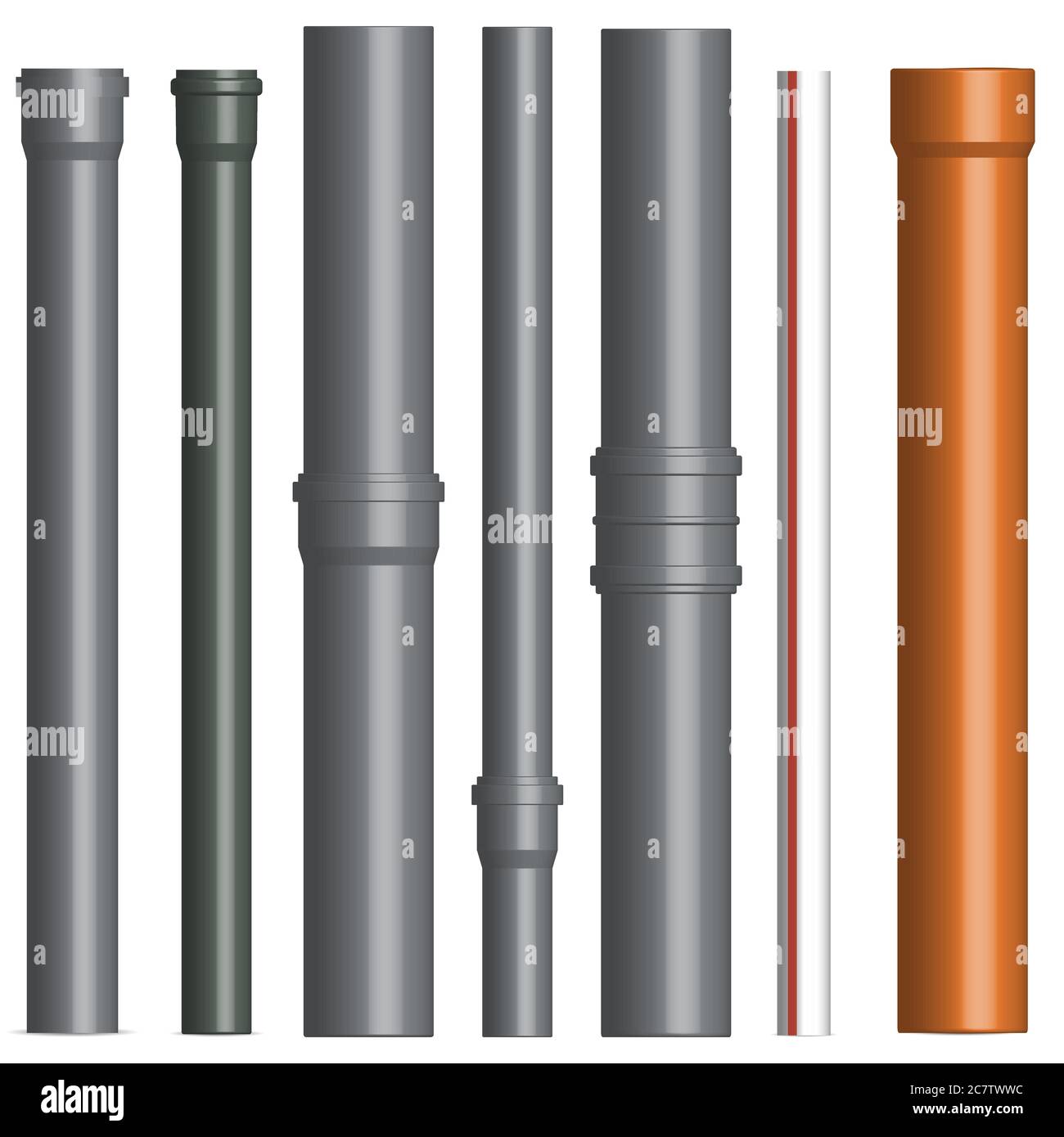 Set of various plastic pipes for sewage, water pipe with connecting ...