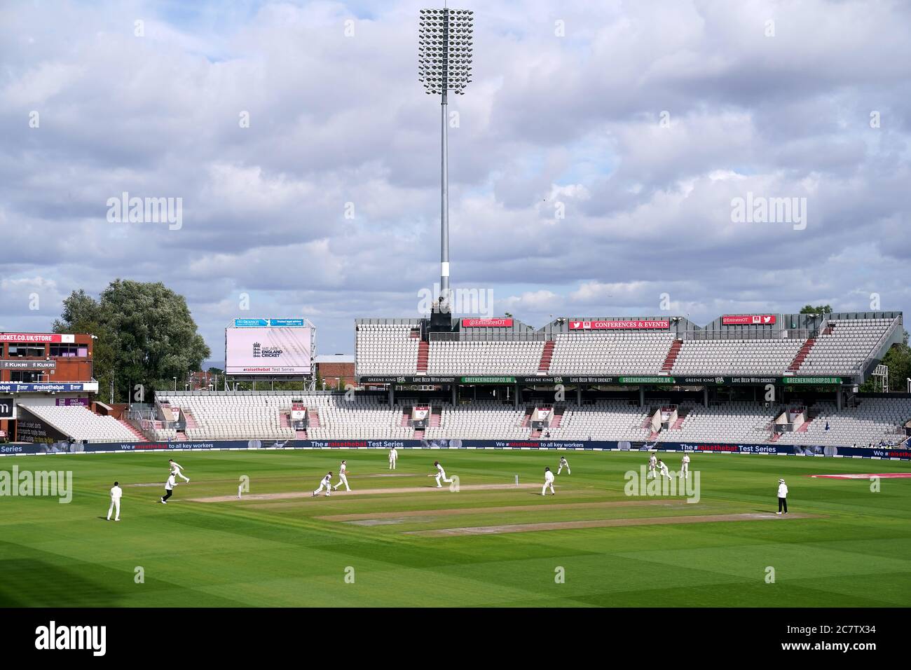 General view as England’s Stuart Broad bowls to West Indies’ Roston ...