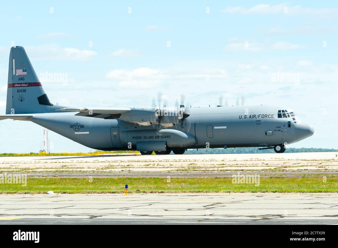 C-130 Hercules landing on the runway at the Rhode island National Guard ...