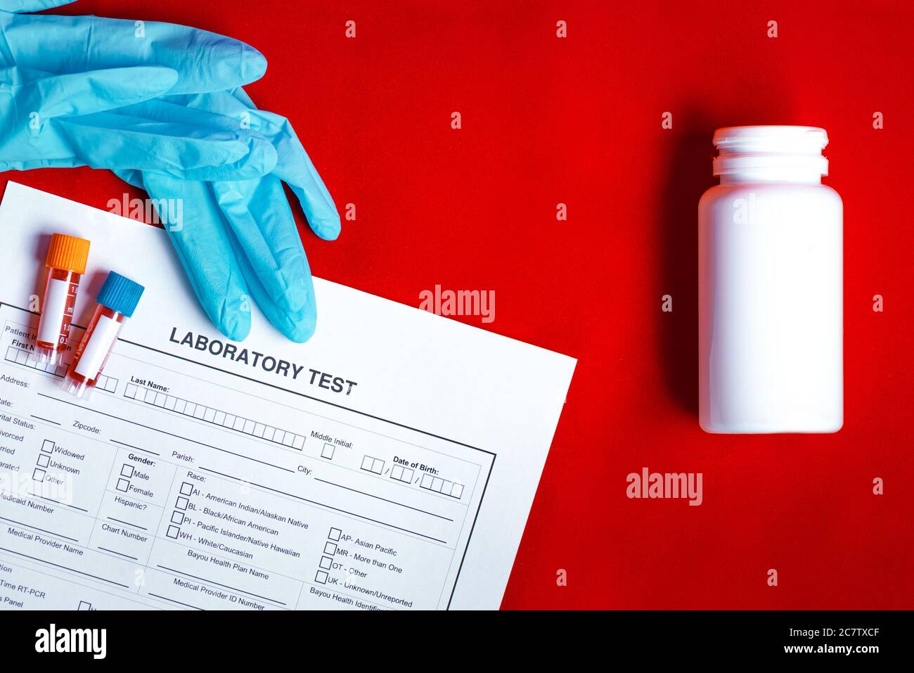 Blood test red tube report hi-res stock photography and images - Alamy