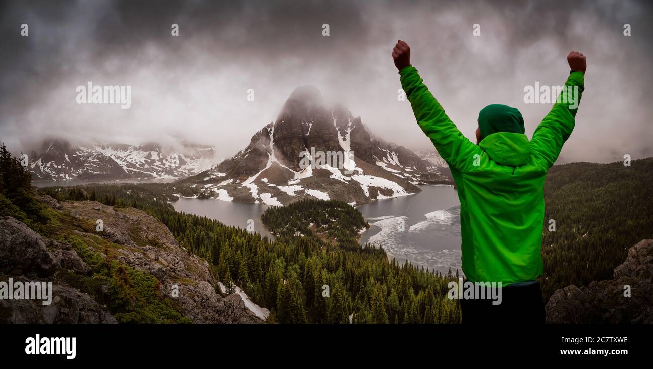 Adventure Man Composite with Beautiful panoramic View of the Iconic ...