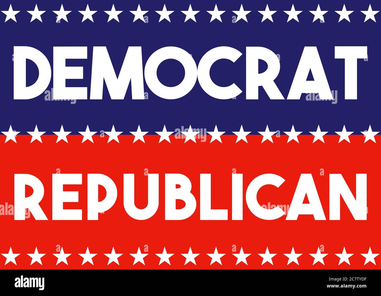 A horizontal split red, white and blue democrat and republican ...